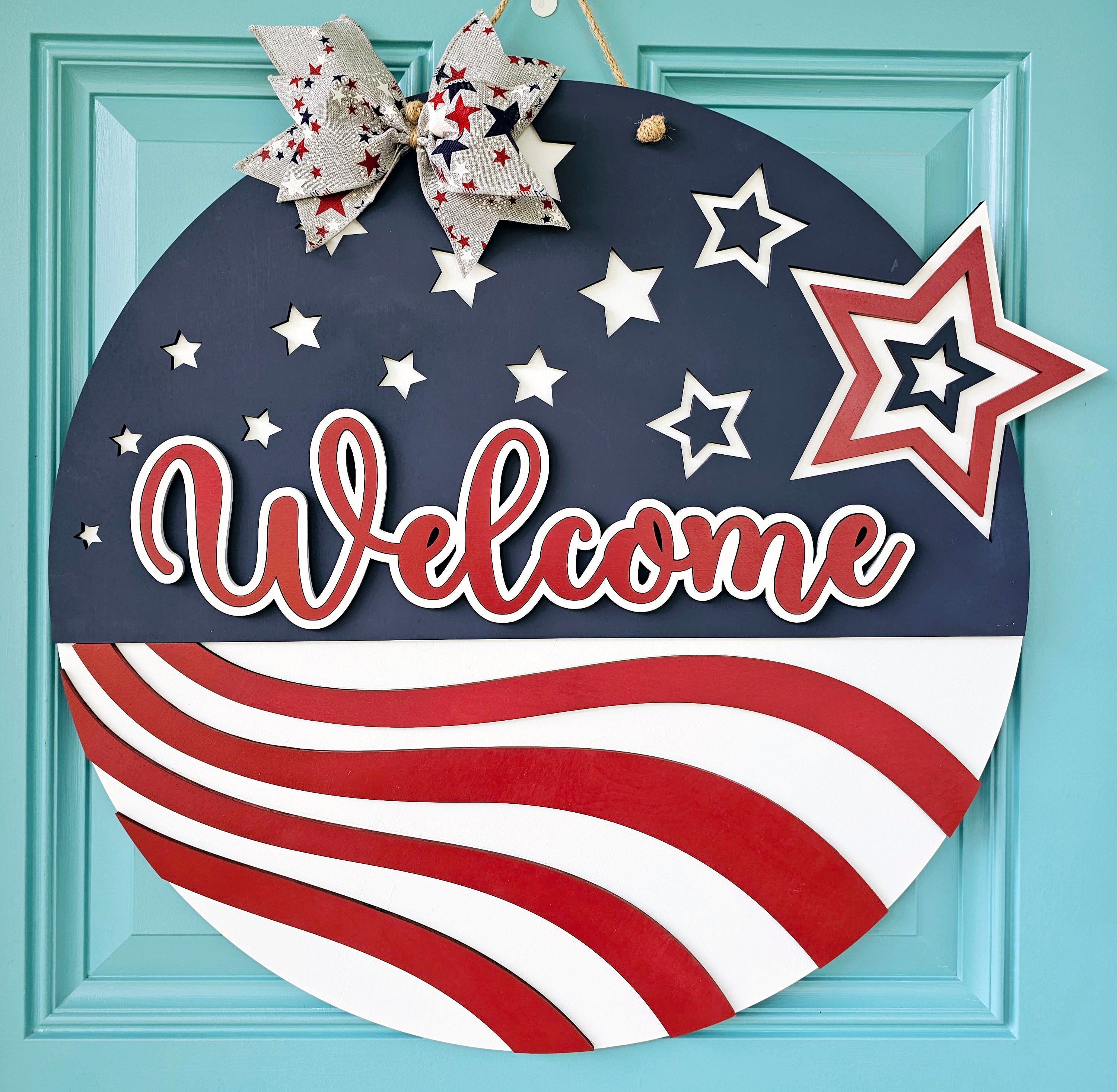 Patriotic Welcome Stars Door Hanger – Teal Moon Creations