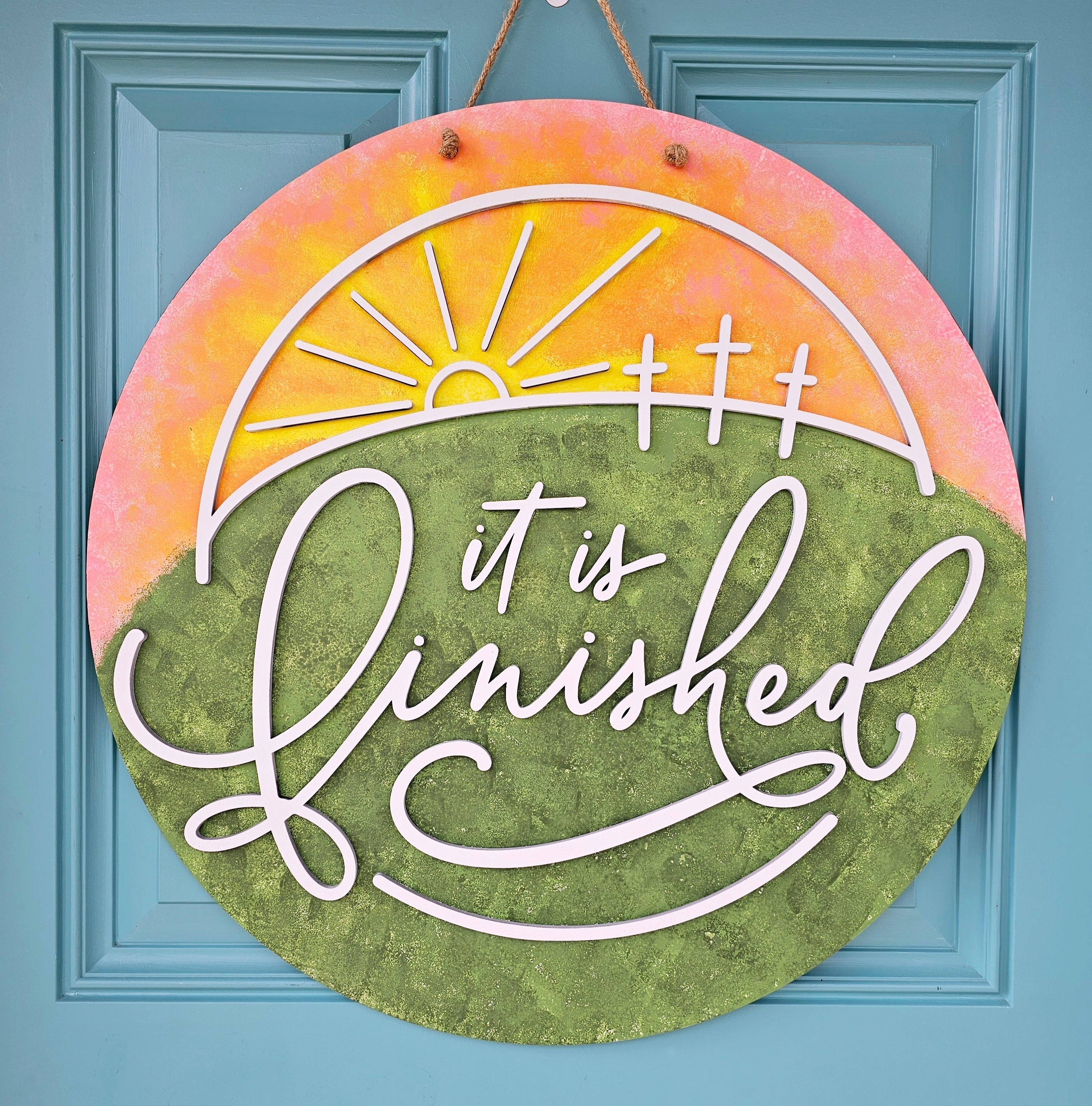 It Is Finished Sunrise Door Hanger-wholesale – Teal Moon Creations
