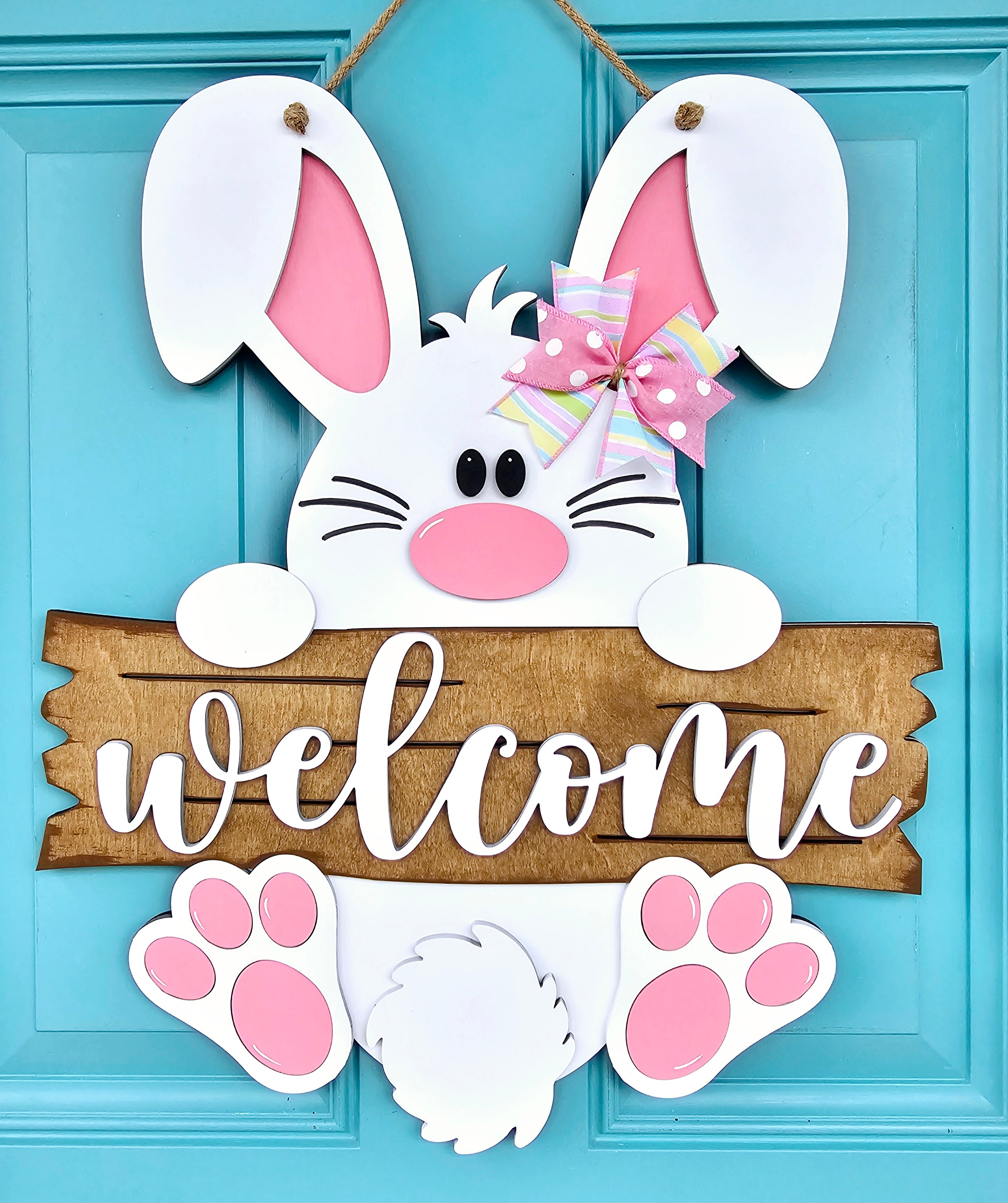 Welcome Sign Bunny Door Hanger – Teal Moon Creations