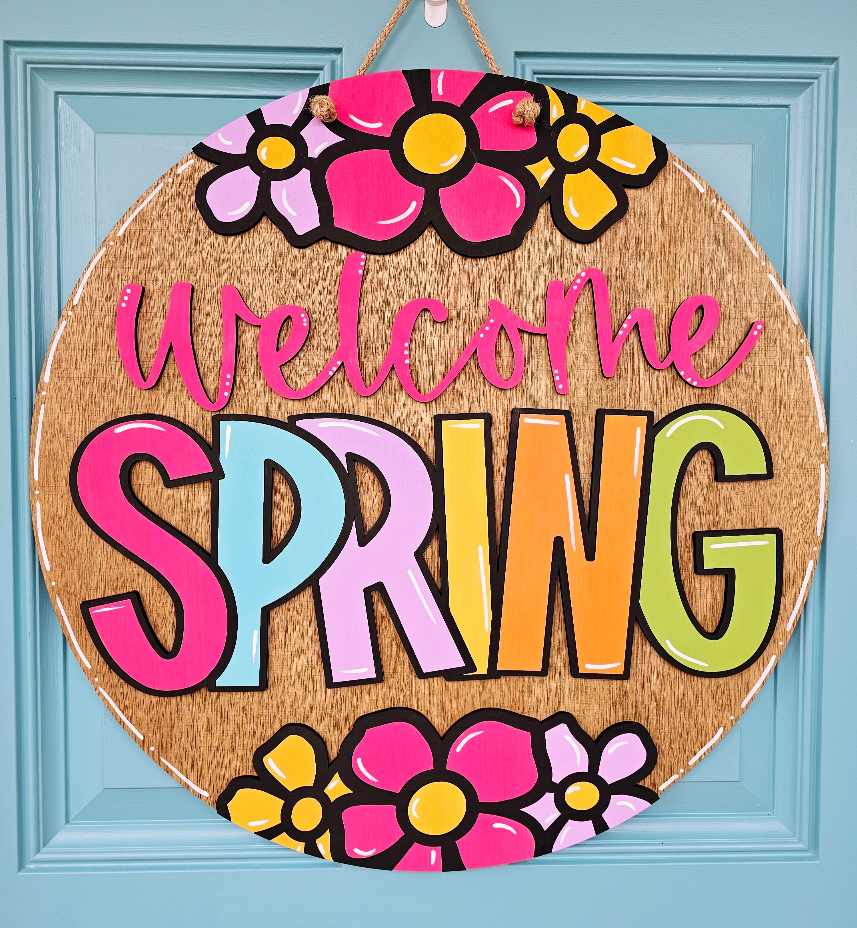 Welcome Spring Flowers Door Hanger – Teal Moon Creations